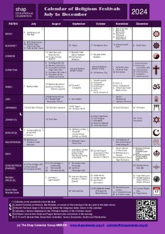 Shap Diversity Calendar Jul-Dec 2024 | Ethical Standards Commissioner