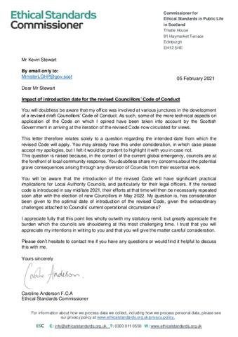 Impact of the introduction date for the revised Councillors' Code of ...