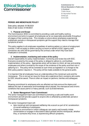 Period and Menopause Policy | Ethical Standards Commissioner