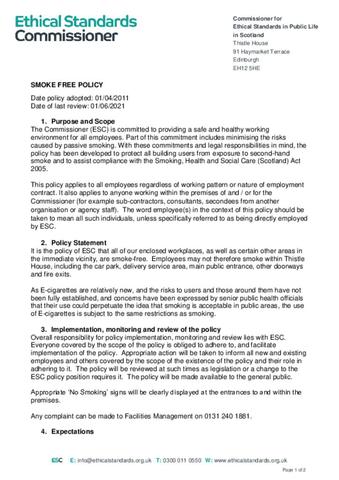 Smoke Free Policy | Ethical Standards Commissioner