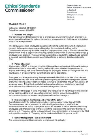 Training Policy | Ethical Standards Commissioner