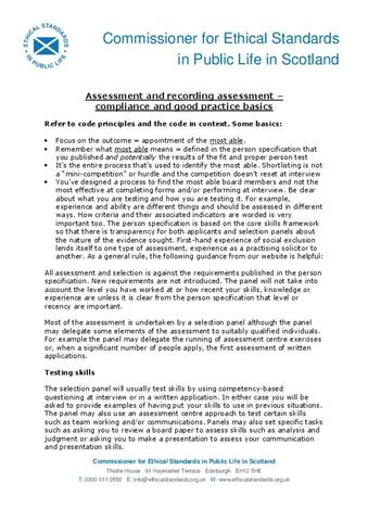 Guide to assessment and recording assessments | Ethical Standards ...